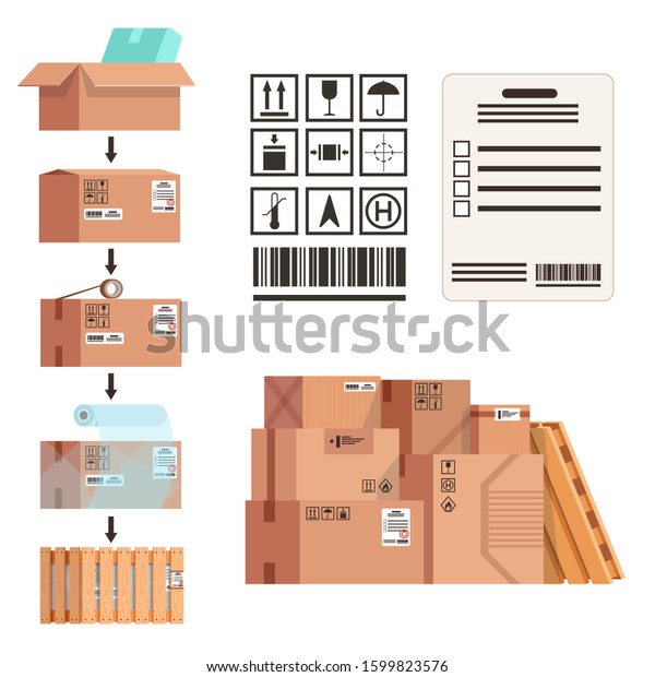 Stages Shipment Packaging Shipping Boxes Set Stock Vector (Royalty Free ...