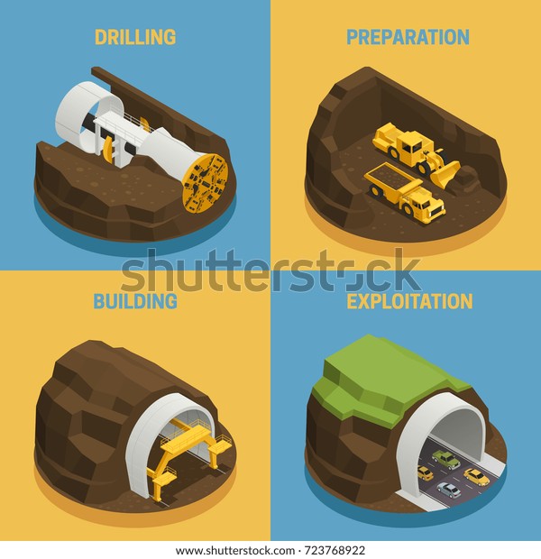 Stages Tunnel Construction Process Isometric 2x2 Stock Vector (Royalty ...