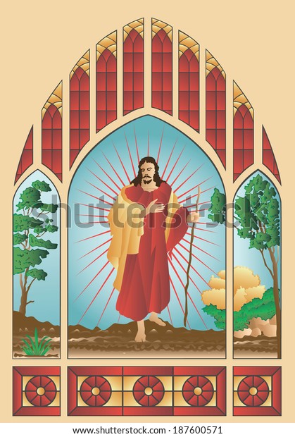 Stained Glass Window Jesus Stock Vector (Royalty Free) 187600571 ...