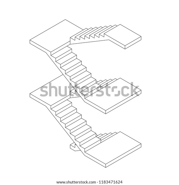 Staircase Platforms Vector Outline Illustration Isometric Stock Vector ...