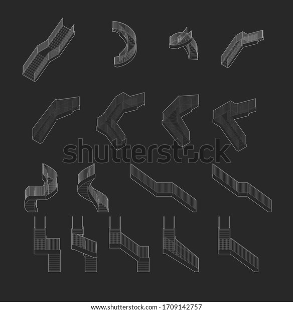 Stairs Plan Section Elevation Accurately Modeledvector: เวกเตอร์สต็อก ...