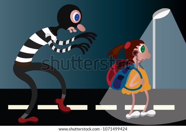 Stalker Potential Kidnapper Creeping Behind Little Stock Vector ...