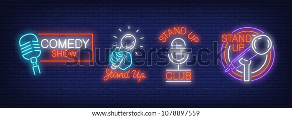 Stand Comedy Show Neon Signs Collection Stock Vector (Royalty Free ...