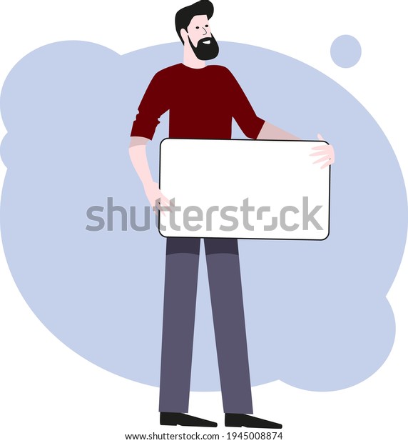 Standing Bearded Man Holding Sign Inscription Stock Vector (Royalty ...
