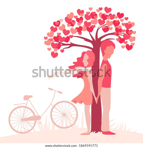 Standing Couple By Hearts Tree Loving Stock Vector (Royalty Free ...