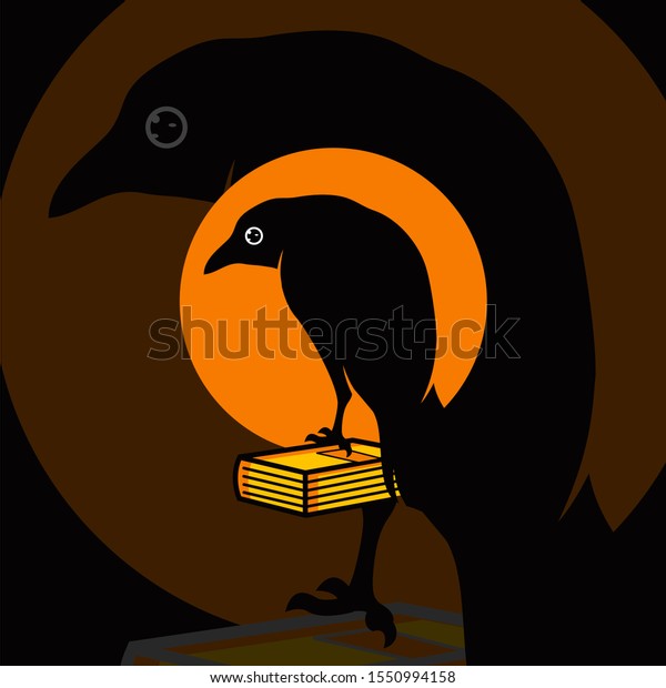 Standing Raven Orange Moon Logo Stock Vector (Royalty Free) 1550994158 ...