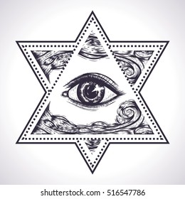 Star David All Seeing Eye Religious Stock Vector (Royalty Free ...