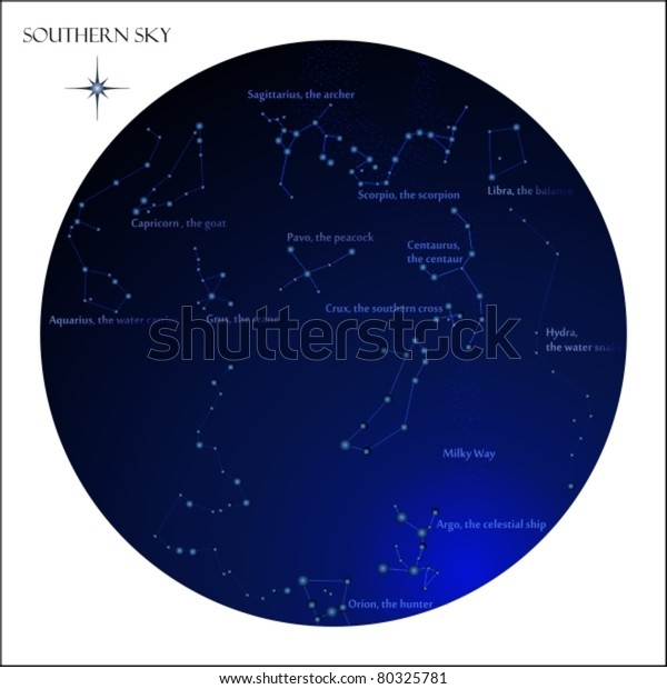 Star Map Southern Sky Constellations Stock Vector (Royalty Free ...
