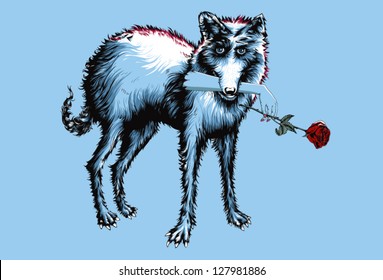 Staring Wolf Human Hand His Mouth Stock Vector (Royalty Free) 127981886 ...