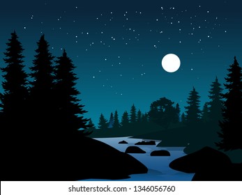 Starry Night Scene River Vector Illustration Stock Vector (Royalty Free ...