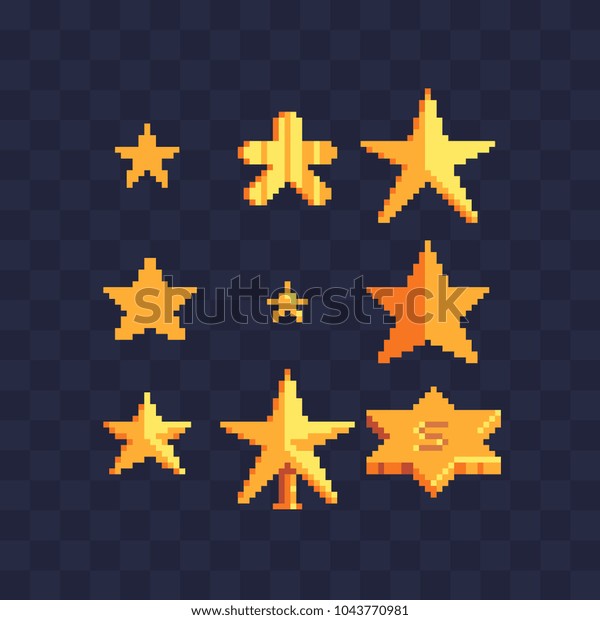 Vektor Stok Stars Different Shapes Pixel Art Icon (Tanpa Royalti ...