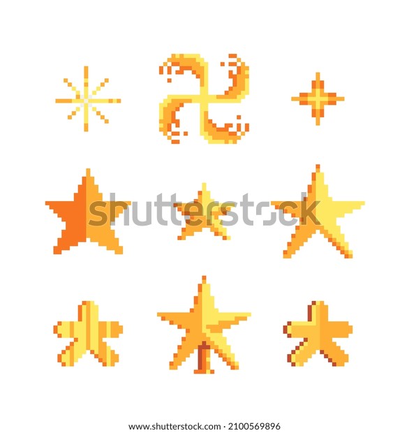 Stars Different Shapes Pixel Art Icon: immagine vettoriale stock ...