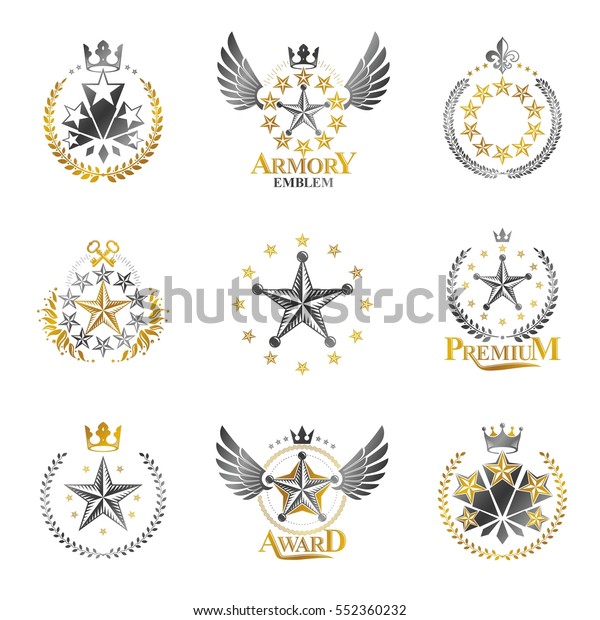 Estrellas con emblemas. Logotipos decorativos del escudo de armas ...