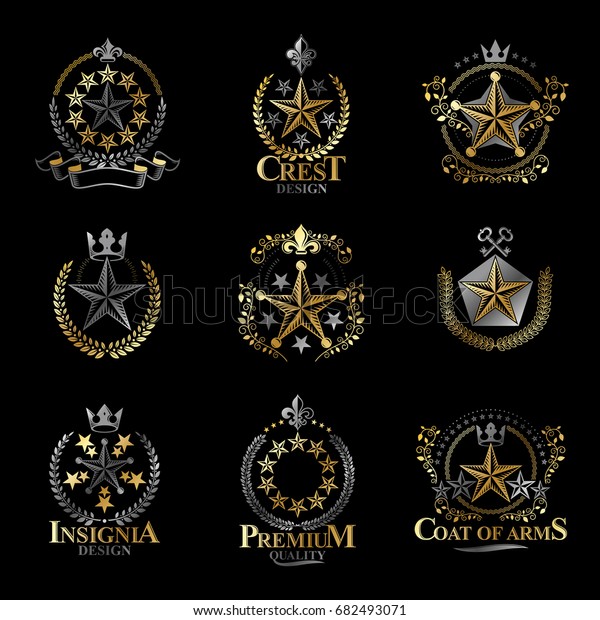 Stars Emblems Set Heraldic Coat Arms Stock Vector (Royalty Free) 682493071