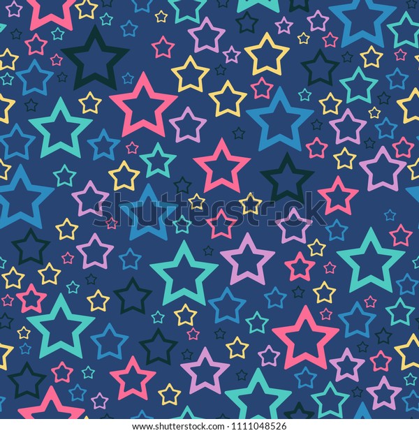 Stars seamless pattern. Color stars on dark blue background for ...