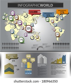 Grayscale Infographics Template World Map: vector de stock (libre de ...
