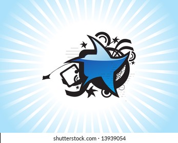 Stars Swirl Elements On Blue Background Stock Vector (Royalty Free ...