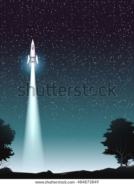 Starship Launching Space Night Poster Stock Vector (Royalty Free ...