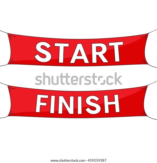 Start and finish lines, red banners. Vector illustration. Start and finish lines, red banners. Vector illustration.