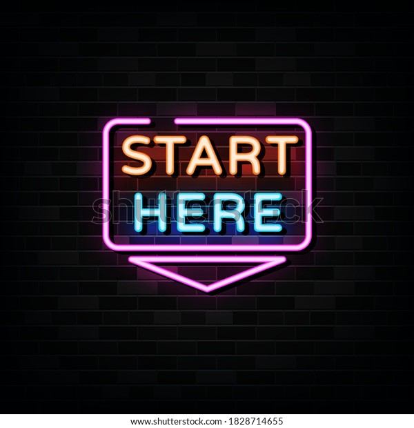 Start Here Neon Sign Neon Style Stock Vector (Royalty Free) 1828714655