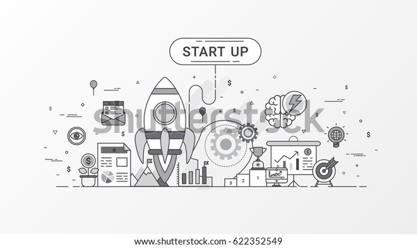 Start up info graphic design concept. Horizontal composition template ...