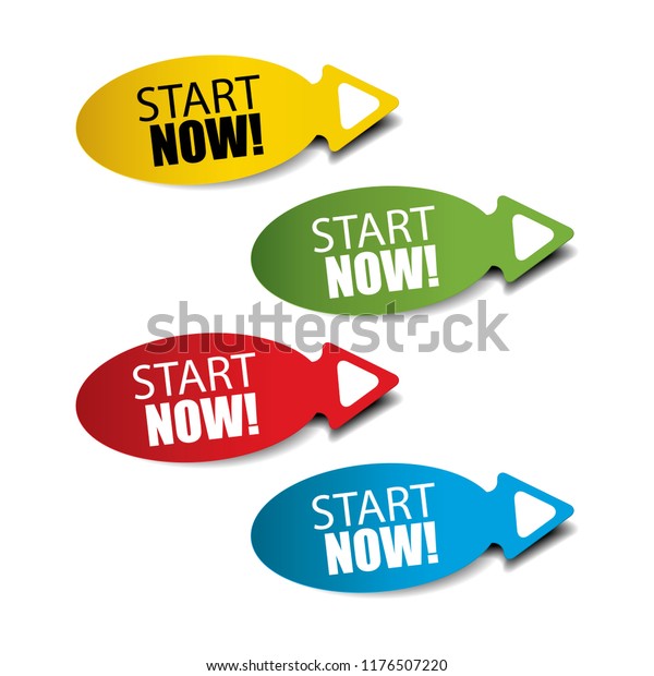 Start Now Realisticsticker Tag Setvector Illustration Stock Vector ...