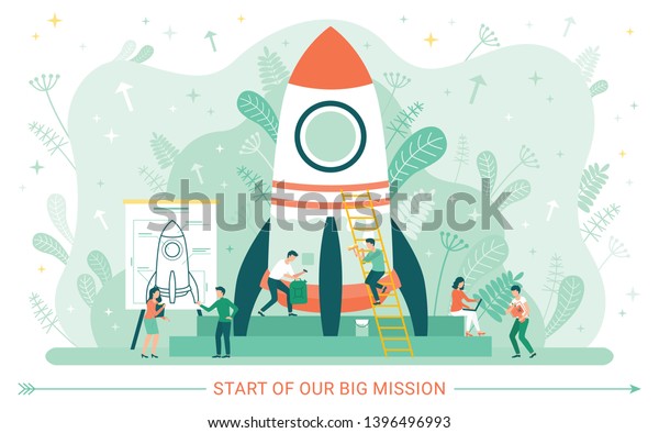 Start Our Big Mission Spaceship Workers Stock Vector (Royalty Free ...