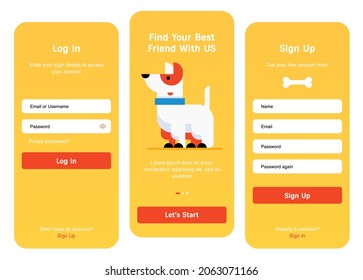 Start Screens Mobile Application Sign Log Stock Vector (Royalty Free ...