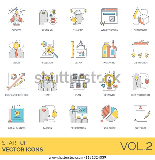 Startup Flat Vector Icons Success Learning Stock Vector (Royalty Free ...