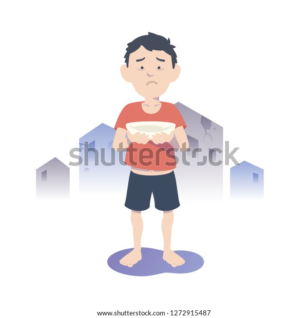 Starving Asian Child Flat Vector Illustration Stock Vector (Royalty ...