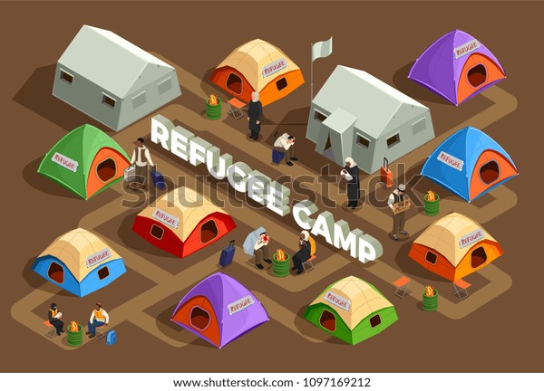 Stateless Refugees Asylum Icons Isometric Composition Stock Vector ...