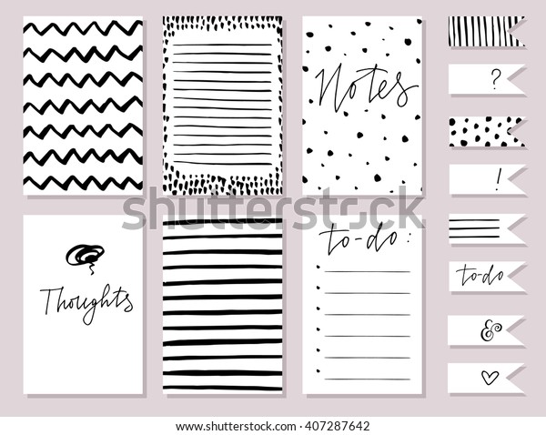 Stationary collection of vector card and stickers templates. Artistic ...