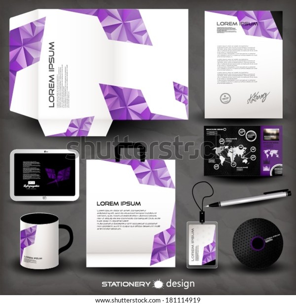 Stationery Design Purple Stock Vector (Royalty Free) 181114919 ...