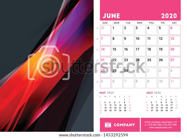 Stationery Design Template Calendar Planner June Stock Vector (Royalty ...