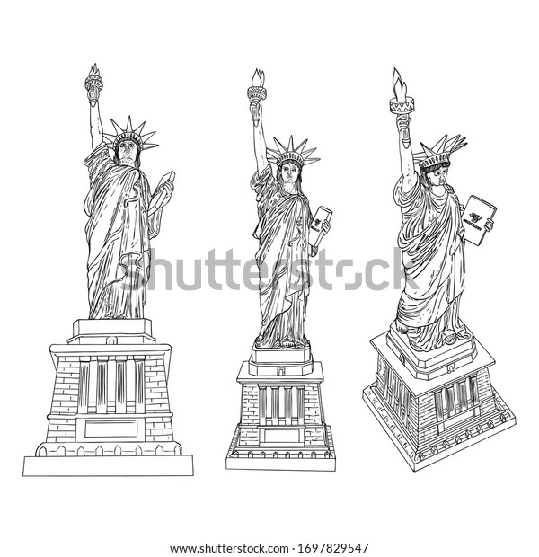 Statue Liberty Set Hand Drawing Style Stock Vector (Royalty Free ...