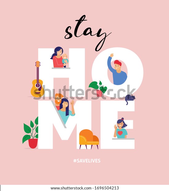 Stay Home Concept Design Different Types Stock Vector (Royalty Free ...