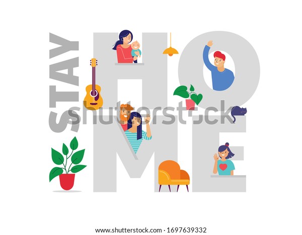 Stay Home Concept Design Different Types Stock Vector (Royalty Free ...