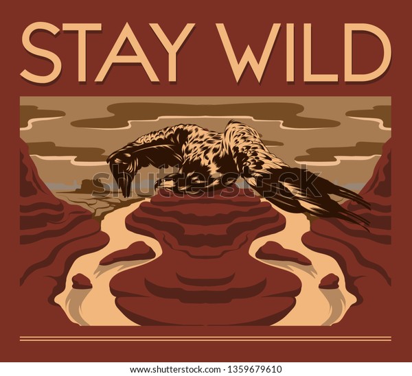 Stay Wild Vector Hand Drawn Landscape Stock Vector (Royalty Free ...
