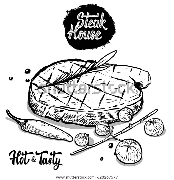 Steak House Hand Drawn Beef Steak Stock Vector (Royalty Free) 628267577 ...