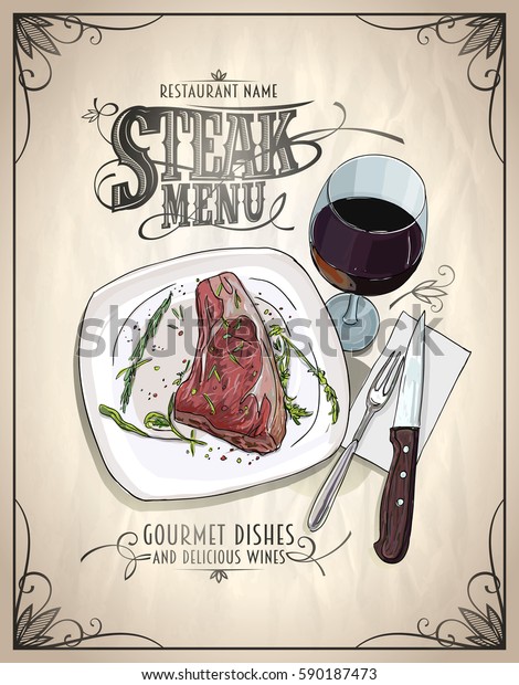 Steak Menu Design Concept Graphic Illustration Stock Vector (Royalty ...