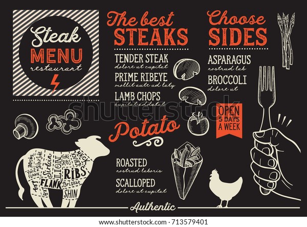 Steak Menu Restaurant Cafe Design Template Stock Vector (Royalty Free ...
