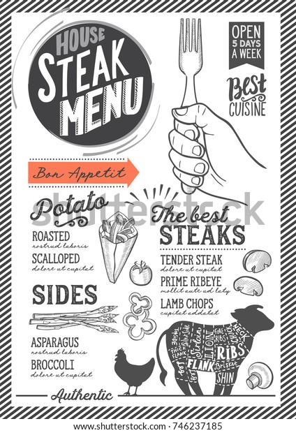 Steak Menu Restaurant Cafe Design Template Stock Vector (Royalty Free ...