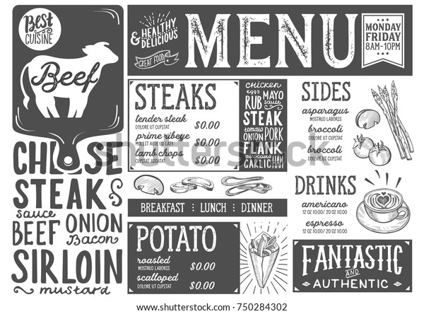 Steak Menu Restaurant Cafe Design Template Stock Vector (Royalty Free ...