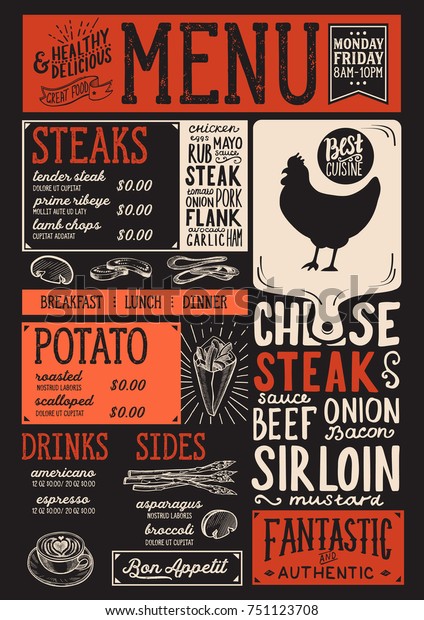Steak Menu Restaurant Cafe Design Template Stock Vector (Royalty Free ...