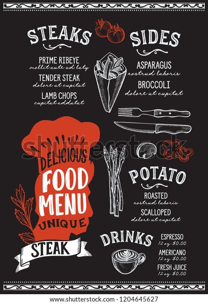 Steak Menu Template Restaurant On Blackboard Stock Vector (Royalty Free ...
