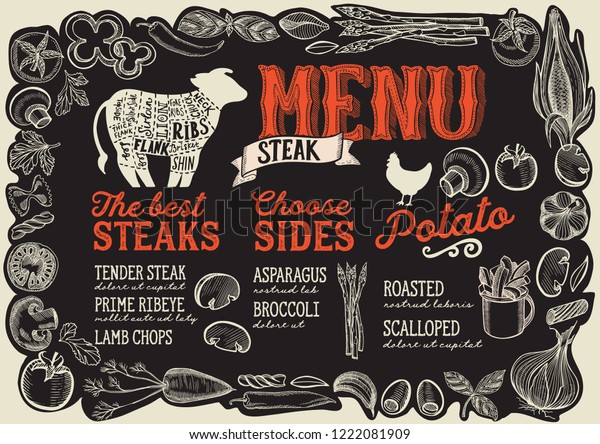 Steak Menu Template Restaurant On Blackboard Stock Vector (Royalty Free ...