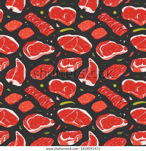 Stock vektor „Steak Pattern Various Beef Cuts Realistic“ (bez ...
