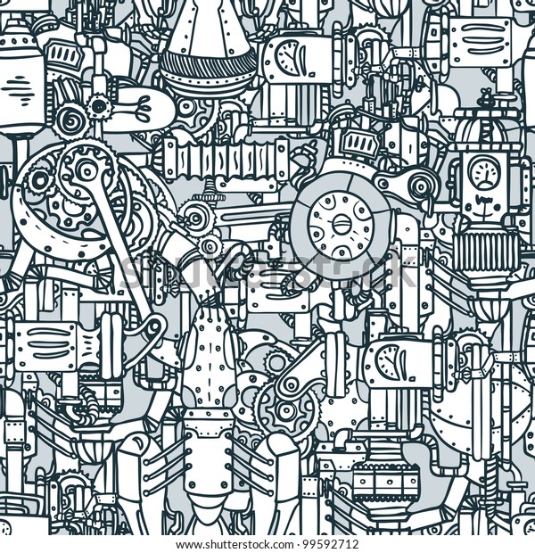 Steampunk Black White Seamless Vector Pattern Stock Vector (Royalty Free) 99592712
