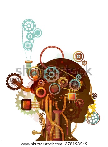 Steampunk Illustration Brain Man Designed Cogs Stock Vector (Royalty ...