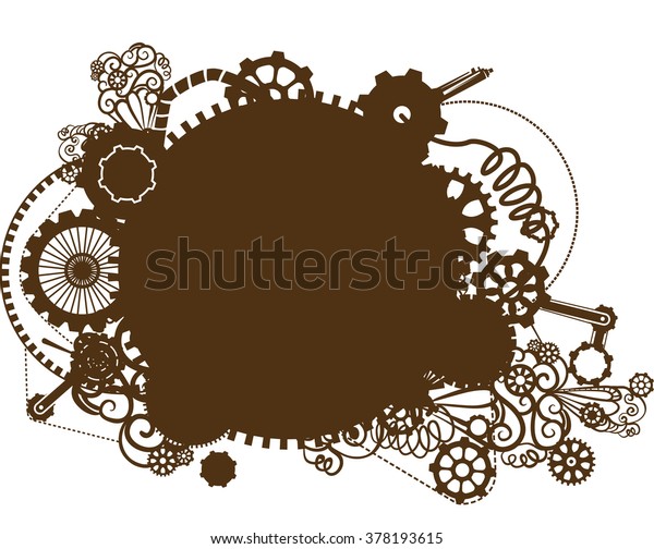Steampunk Illustration Featuring Silhouettes Cogs Gears Stock Vector ...